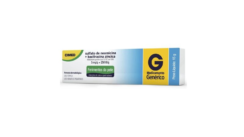 Sulfato de Neomicina 5mg/g + Bacitracina 250UI Cimed Genérico Pomada ... Sulfato de Neomicina 5mg/g + Bacitracina 250UI Cimed Genérico Pomada ...