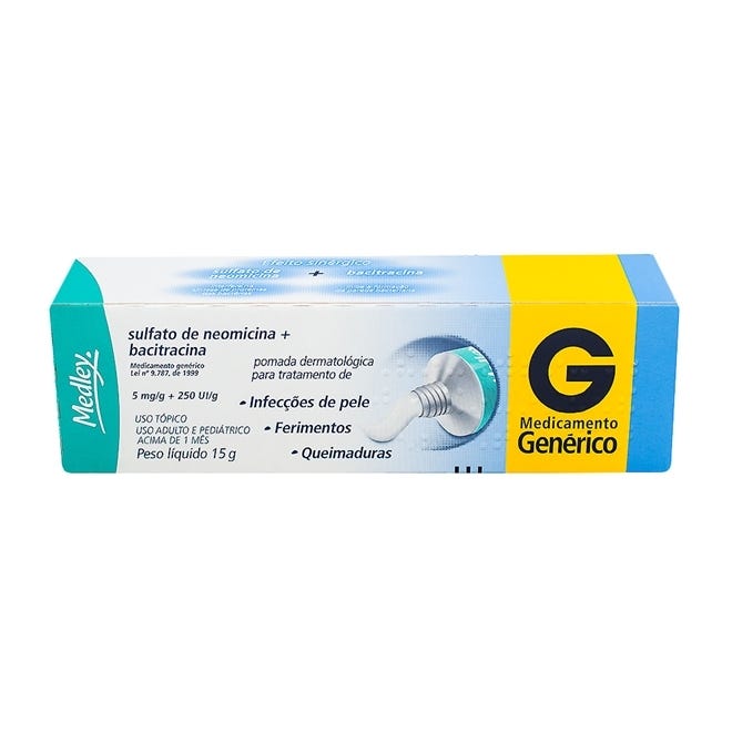 Sulfato de Neomicina 5mg/g + Bacitracina 250UI Medley Genérico Pomada ... Sulfato de Neomicina 5mg/g + Bacitracina 250UI Medley Genérico Pomada ...