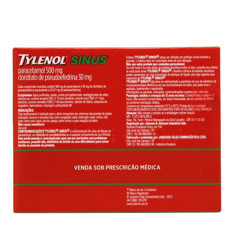 Tylenol Sinus Caixa 24 Comprimidos Revestidos - Farma Conde Tylenol Sinus Caixa 24 Comprimidos Revestidos - Farma Conde