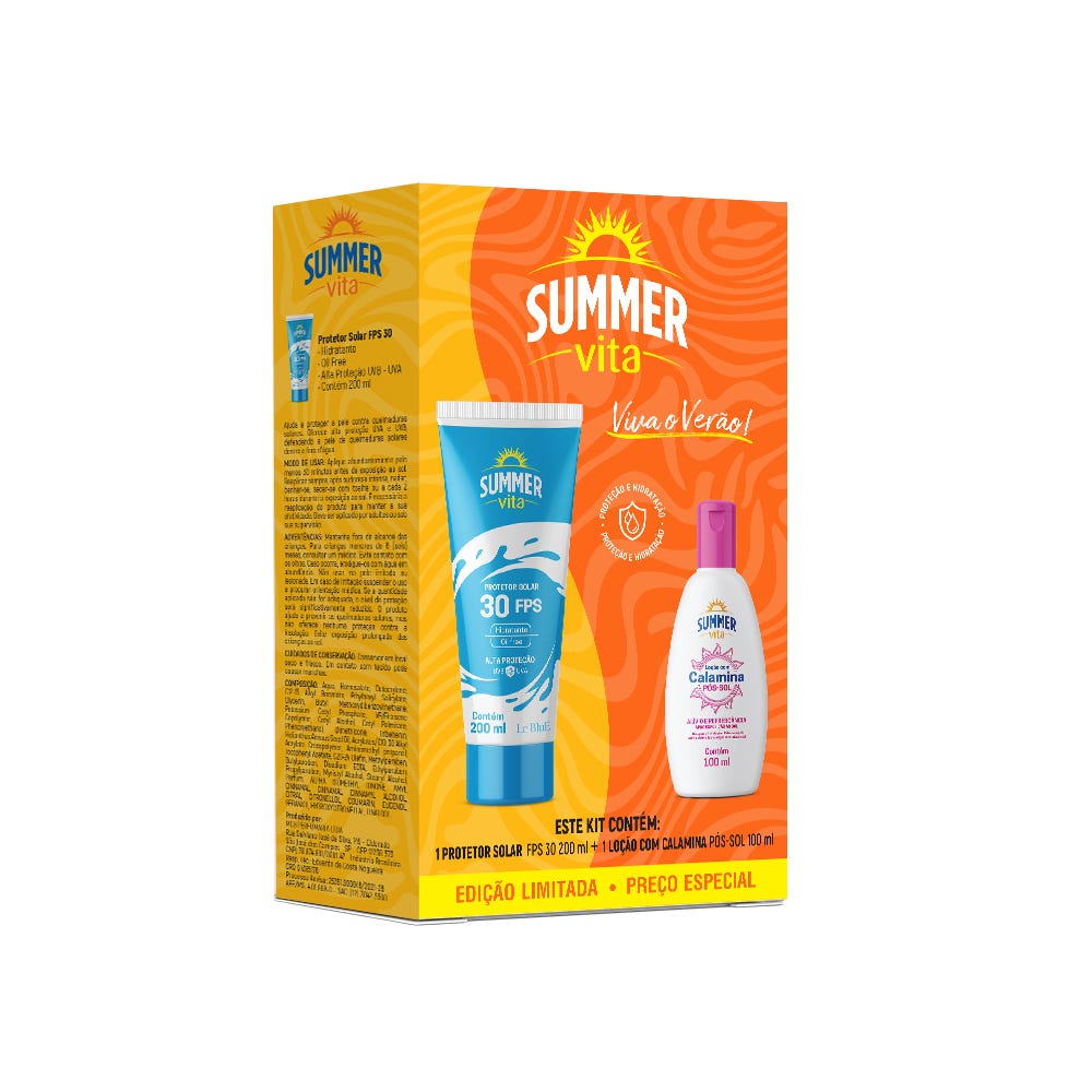 Kit Protetor Solar Summer Vita FPS30 Frasco 200ml + Calamina 100ml ...