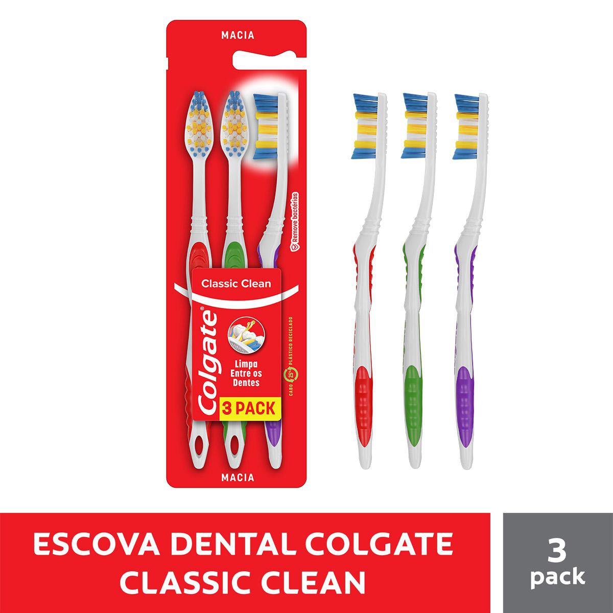 Escova Dental Colgate Classic Clean 3 Unidades - Farma Conde
